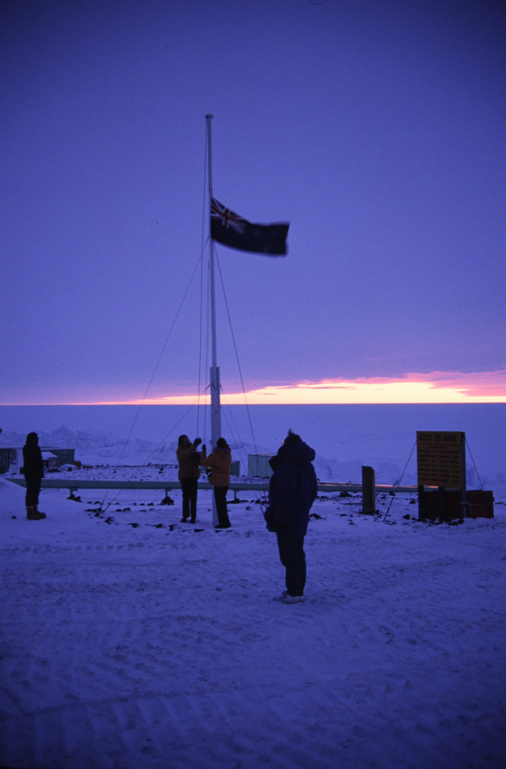 Dawn flag lowering ceremony re Varcoe and Newport | Antarctica NZ